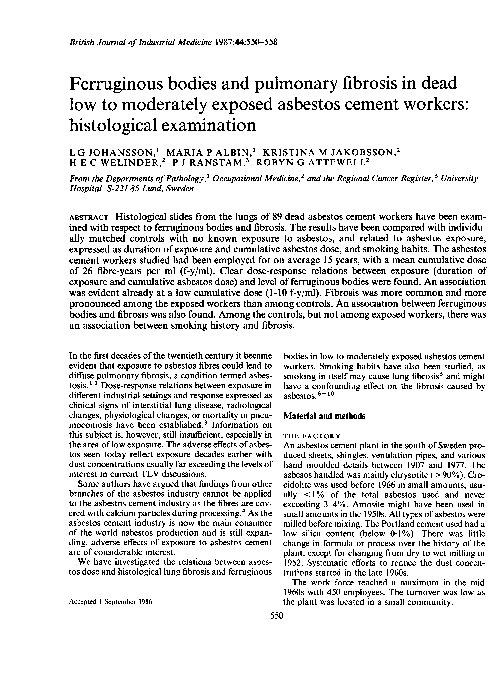 (PDF) Ferruginous bodies and pulmonary fibrosis in dead low to ...