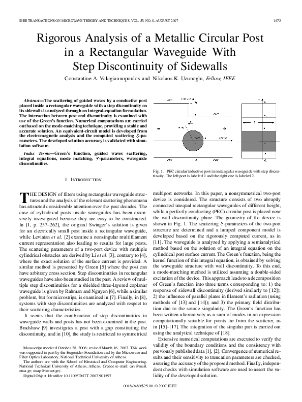 Rigorous Analysis Of A Metallic Circular Post In A Rectangular Waveguide With Step Discontinuity
