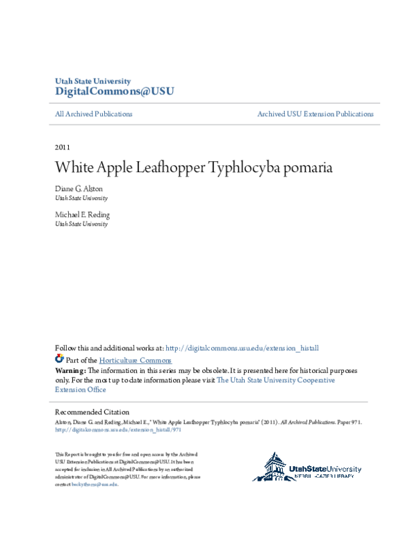 (PDF) White Apple Leafhopper Typhlocyba pomaria