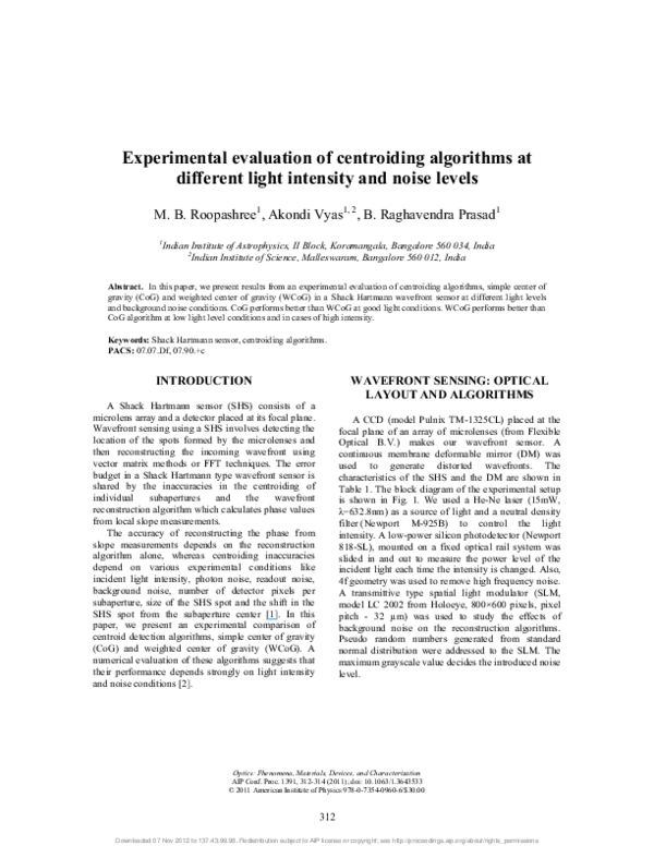 Pdf Experimental Evaluation Of Centroiding Algorithms At Different Light Intensity And Noise