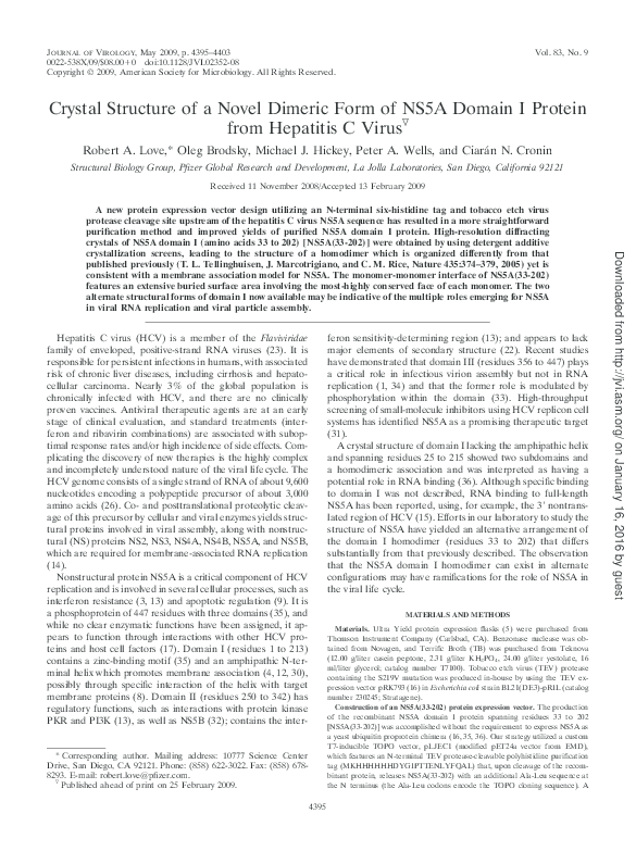 (PDF) Crystal Structure of a Novel Dimeric Form of NS5A Domain I ...