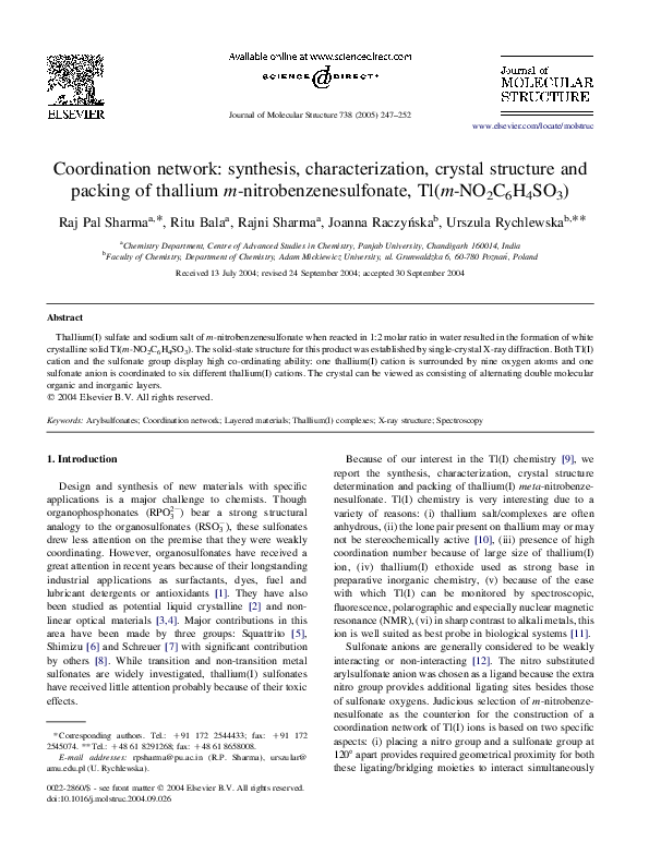(PDF) Coordination network: synthesis, characterization, crystal ...