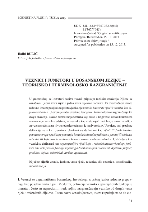(PDF) VEZNICI I JUNKTORI U BOSANSKOM JEZIKU – TEORIJSKO I TERMINOLOŠKO ...