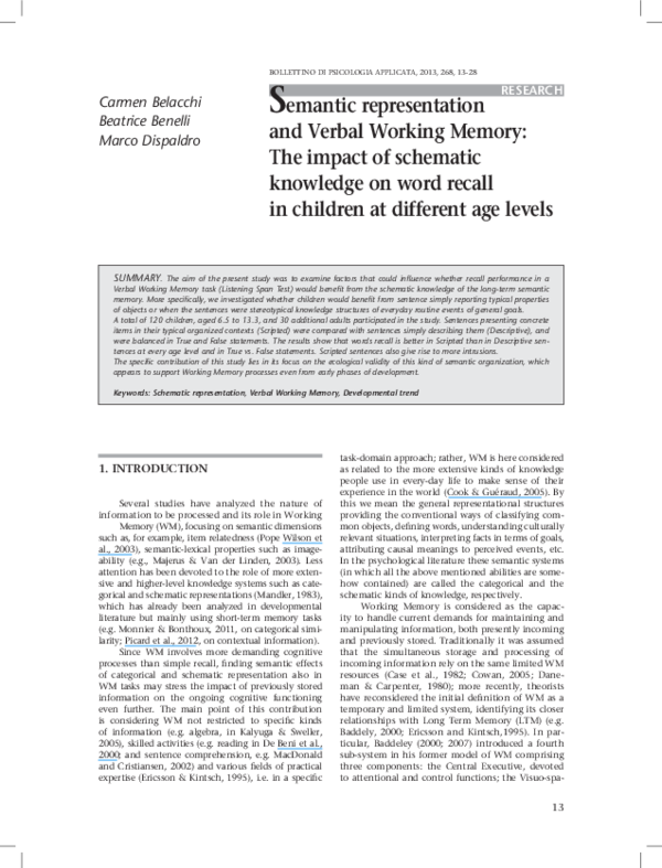 (PDF) Semantic representation and Verbal Working Memory: The impact of schematic knowledge on ...