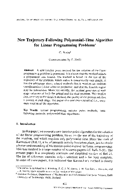(PDF) New trajectory-following polynomial-time algorithm for linear programming problems ...