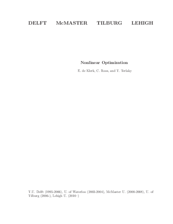 Pdf Nonlinear Optimization Text Book Cornelis Roos 
