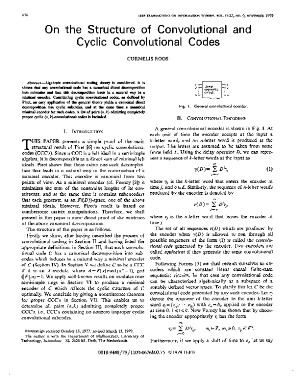 (PDF) On the structure of convolutional and cyclic convolutional codes ...