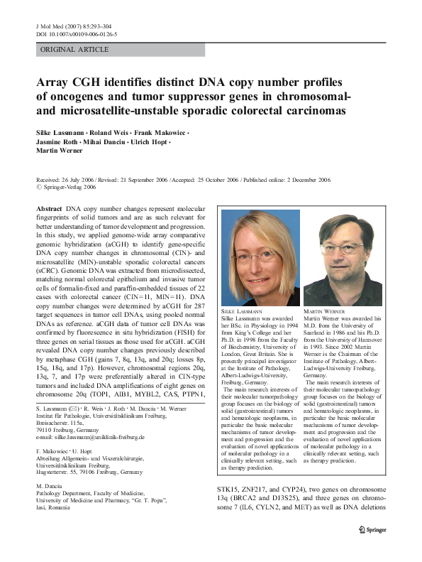 Pdf Array Cgh Identifies Distinct Dna Copy Number Profiles Of