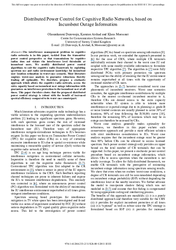 (PDF) Robust Power Control for Cognitive Radios