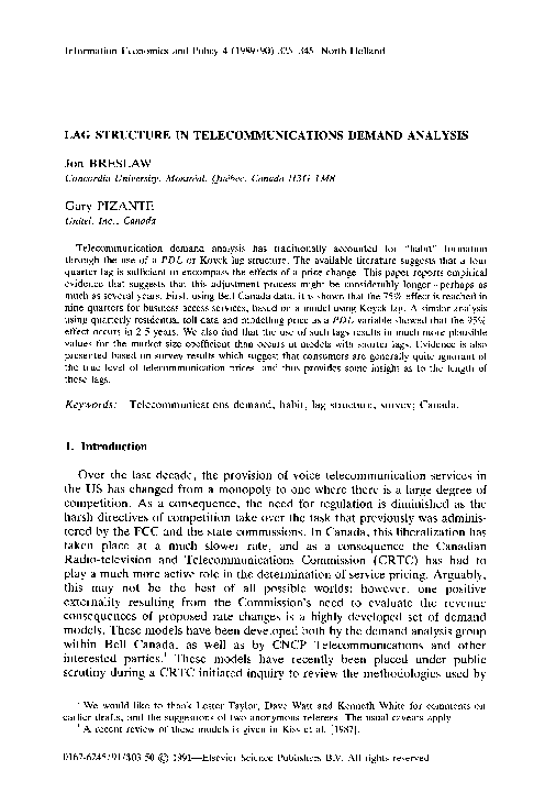 (PDF) Lag structure in telecommunications demand analysis