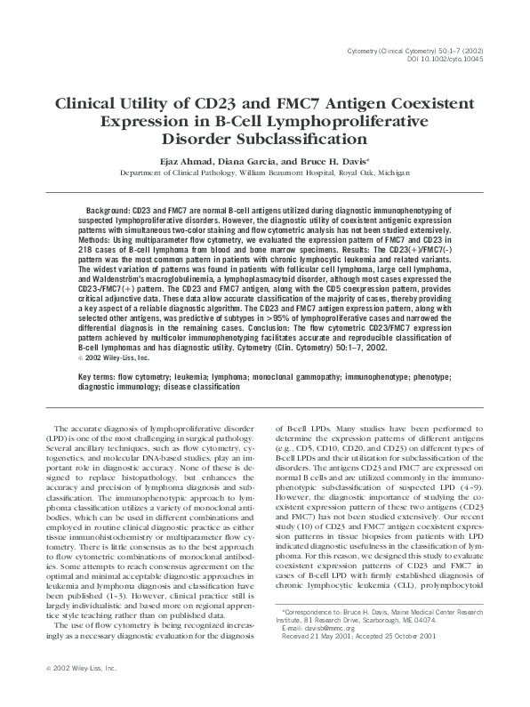 (PDF) Clinical utility of CD23 and FMC7 antigen coexistent expression ...