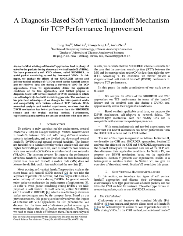 (PDF) A Diagnosis-Based Soft Vertical Handoff Mechanism for TCP Performance Improvement