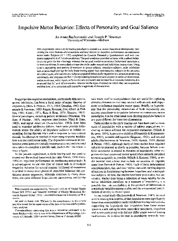 (PDF) Impulsive Motor Behavior: Effects of Personality and Goal Salience