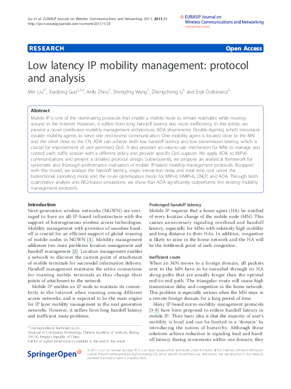 Pdf Low Latency Ip Mobility Management Protocol And Analysis
