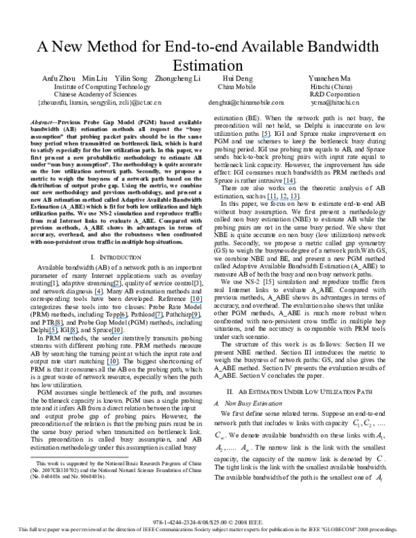 (PDF) A New Method for End-to-End Available Bandwidth Estimation
