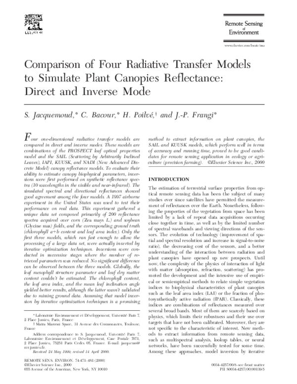 (PDF) Comparison of Four Radiative Transfer Models to Simulate Plant ...