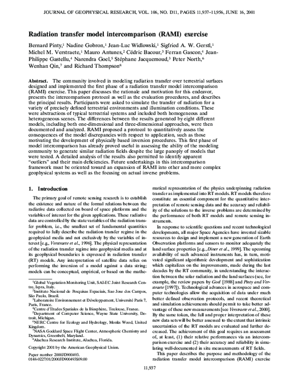 (PDF) Radiation transfer model intercomparison (RAMI) exercise