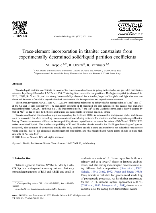 (PDF) Trace-element incorporation in titanite: constraints from experimentally determined solid ...
