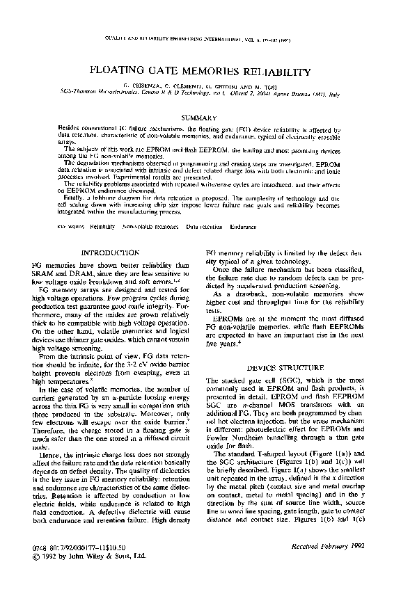 (PDF) Floating gate memories reliability