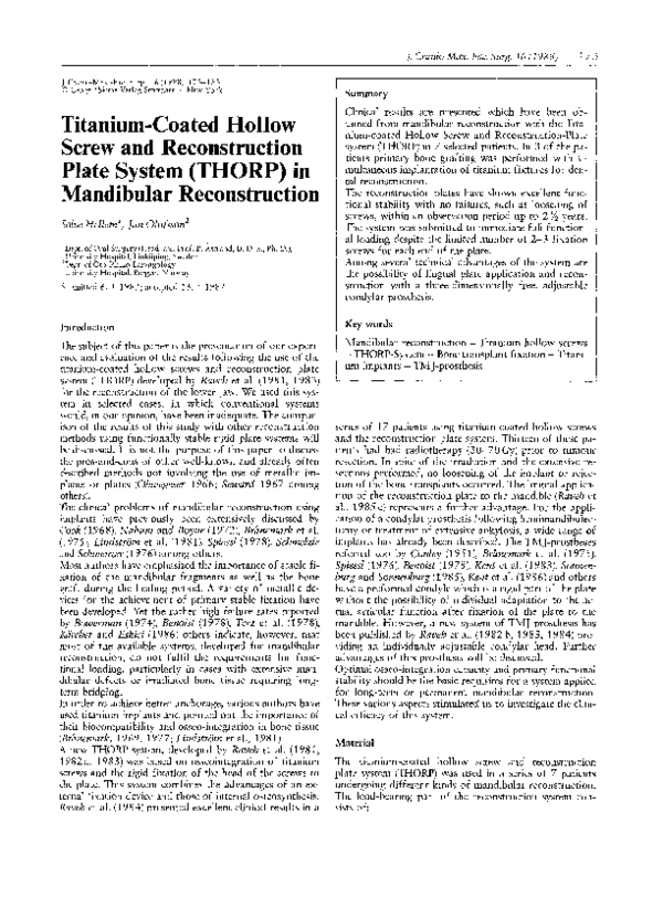 (PDF) Titanium-coated hollow screw and reconstruction plate system ...