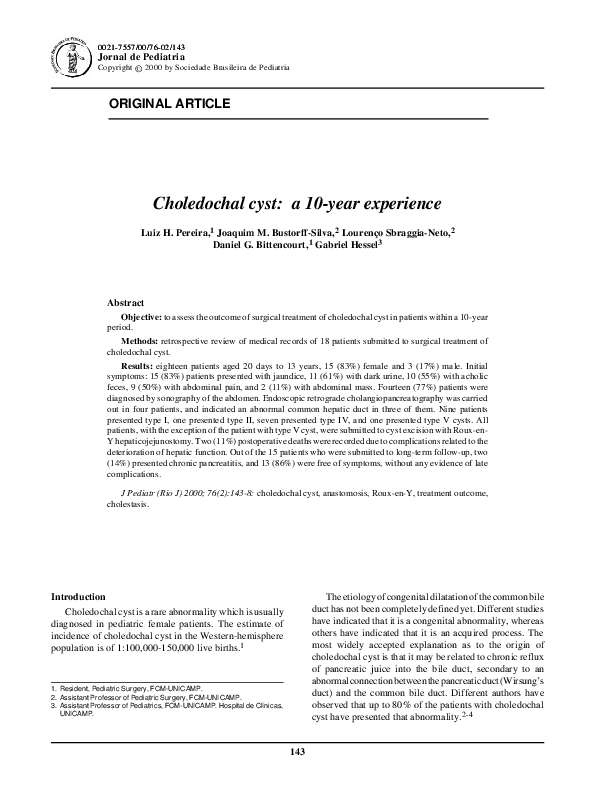 (PDF) Choledochal cyst: A 10-year experience