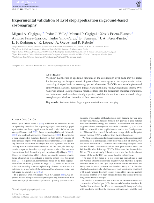(PDF) Experimental validation of Lyot stop apodization in ground-based ...