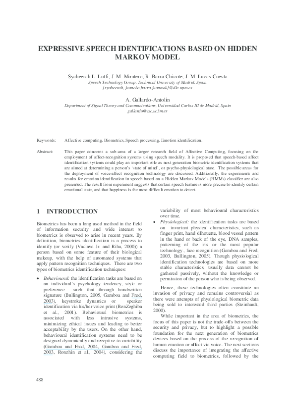 (PDF) Expressive Speech Identifications based on Hidden Markov Model