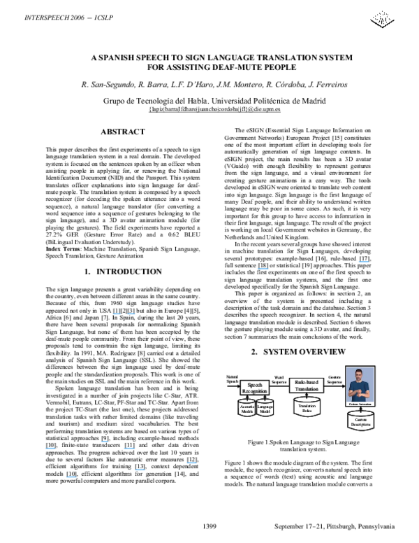 (PDF) A Spanish speech to sign language translation system for assisting deaf-mute people