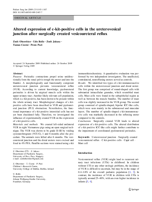 (PDF) Altered expression of c-kit-positive cells in the ureterovesical ...