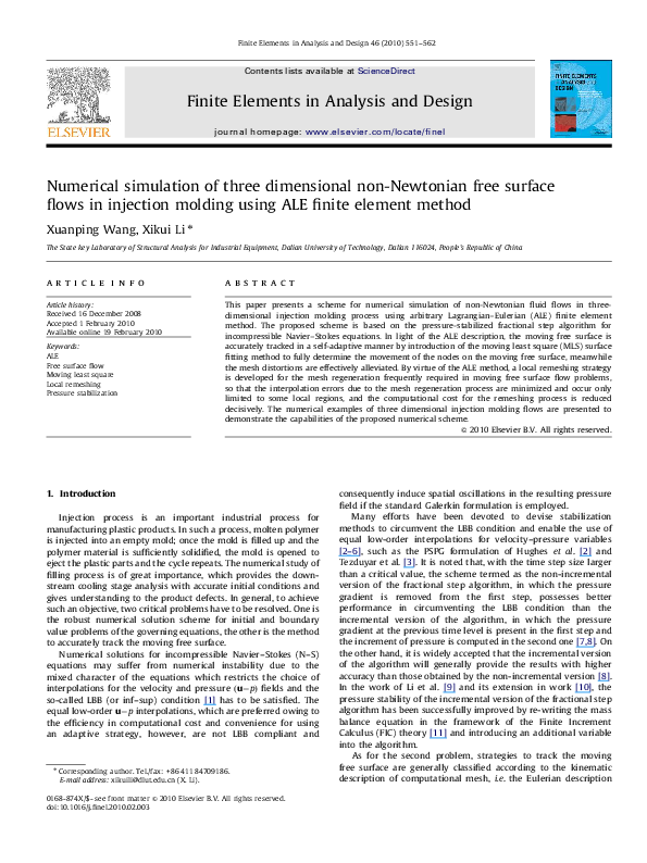 Pdf Numerical Simulation Of Three Dimensional Non Newtonian Free