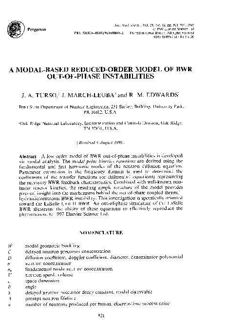 (PDF) Modal-based reduced-order model of BWR out-of phase instabilities