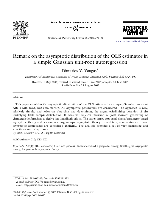 Pdf Remark On The Asymptotic Distribution Of The Ols Estimator In A