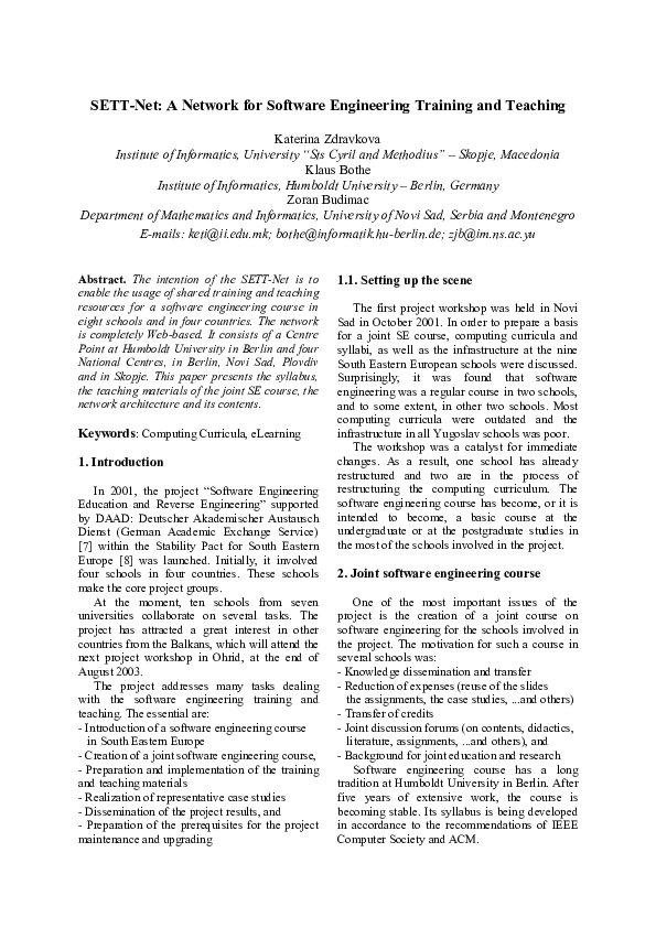 (PDF) SETT-Net: a network for software engineering training and ...