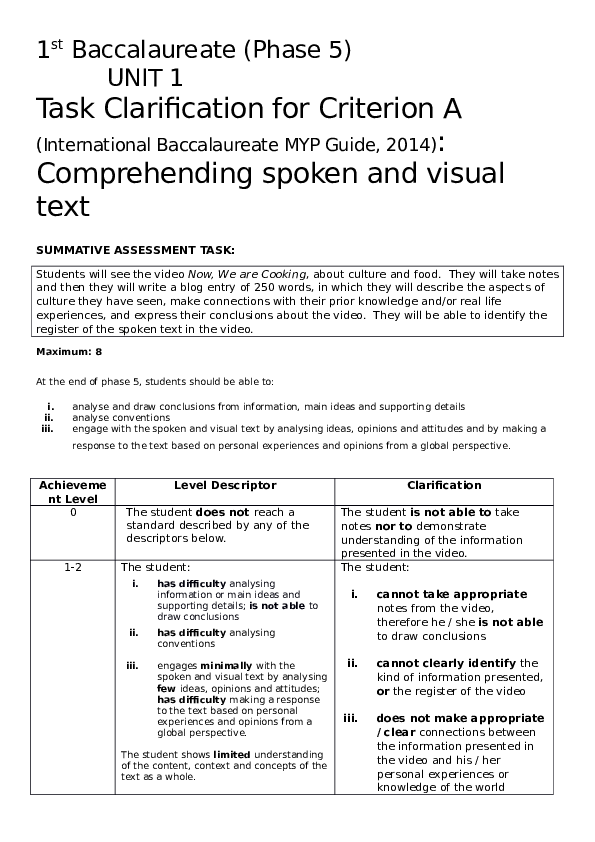 (DOC) Task Clarification for Criterion A (International Baccalaureate ...