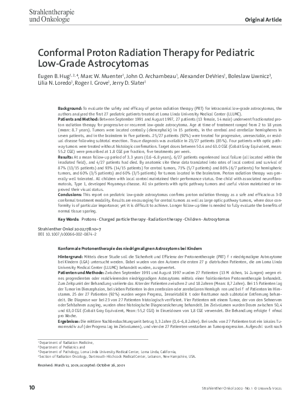 (PDF) Conformal Proton Radiation Therapy for Pediatric Low-Grade ...