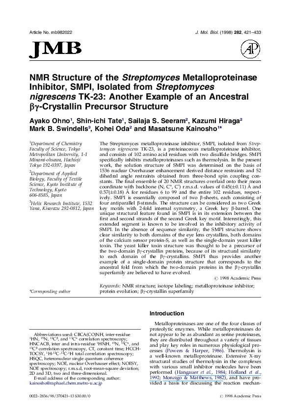 (PDF) NMR structure of the Streptomyces metalloproteinase inhibitor ...