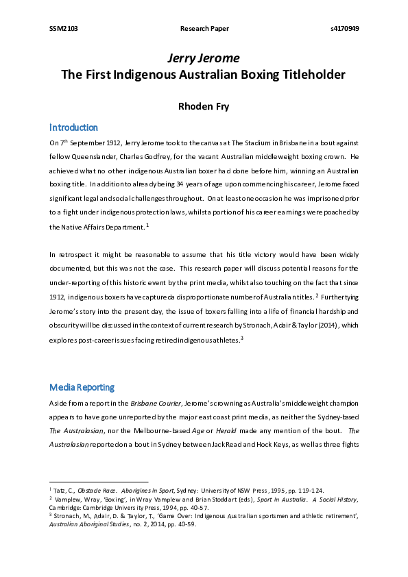 (PDF) Jerry Jerome, Australia's First Indigenous Boxing Titleholder