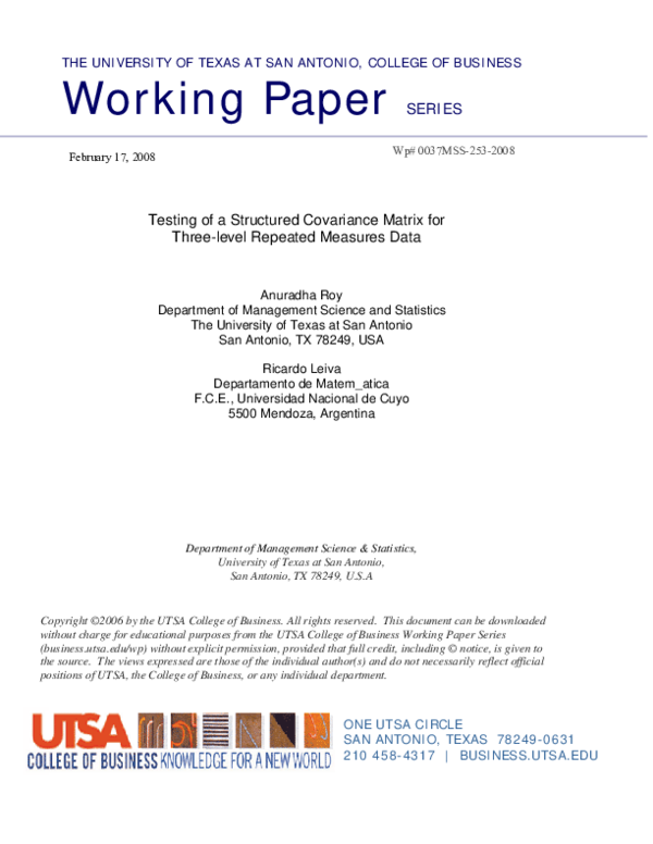 Pdf Testing Of A Structures Covariance Matrix For Three Level