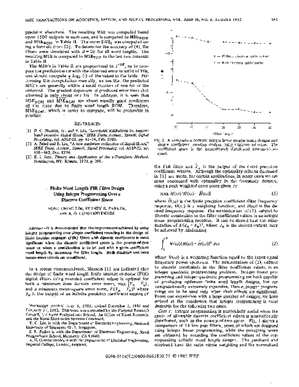 Pdf Finite Word Length Fir Filter Design Using Integer Programming Over A Discrete Coefficient