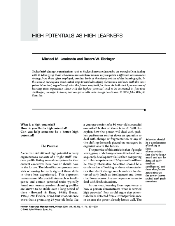 (PDF) High potentials as high learners