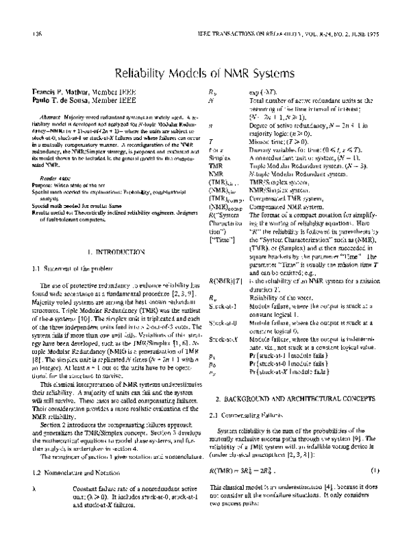 (PDF) Reliability Models of NMR Systems