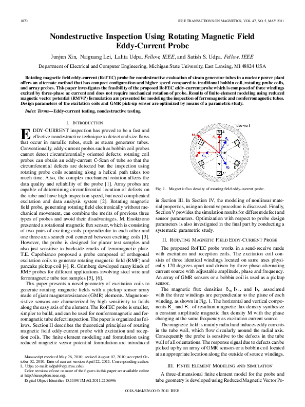 (PDF) Nondestructive Inspection Using Rotating Magnetic Field Eddy ...