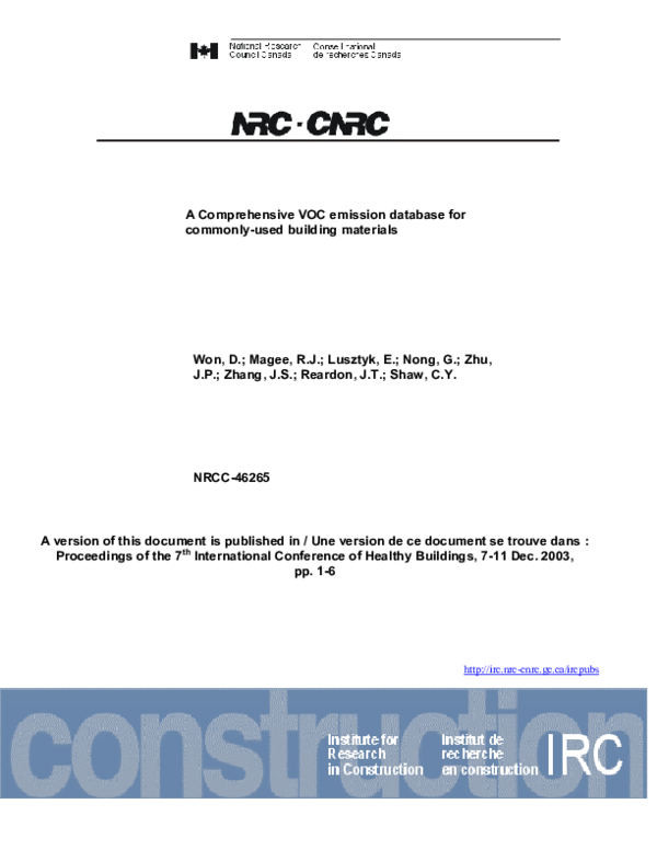 A comprehensive VOC emission database for commonly-used building materials