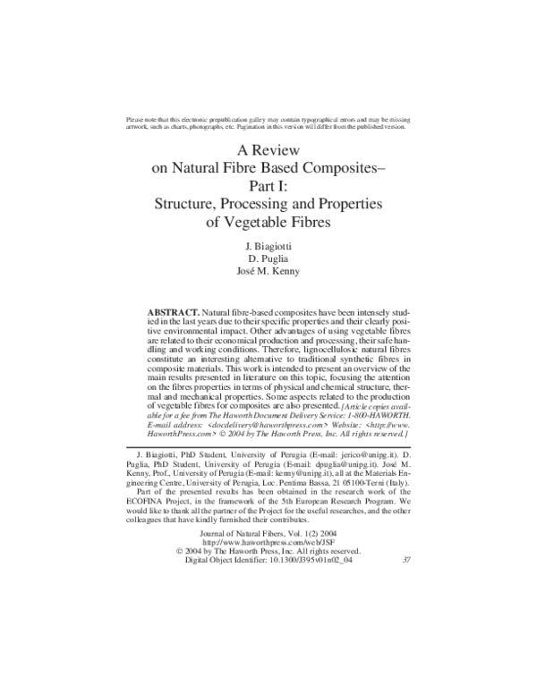 (PDF) A Review on Natural Fibre-Based Composites-Part I