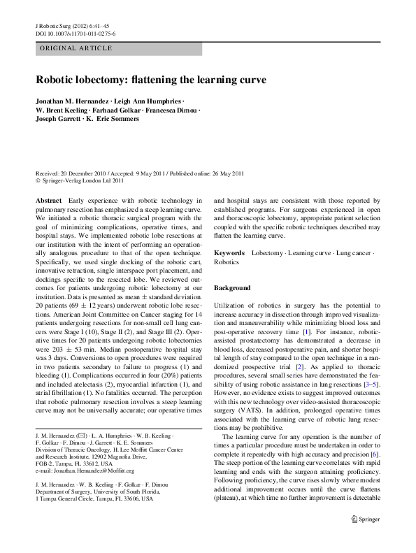 (PDF) Robotic lobectomy: flattening the learning curve