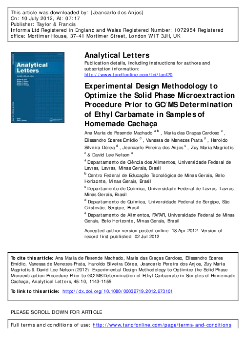 (PDF) Experimental Design Methodology to Optimize the Solid Phase Micro-Extraction Procedure ...