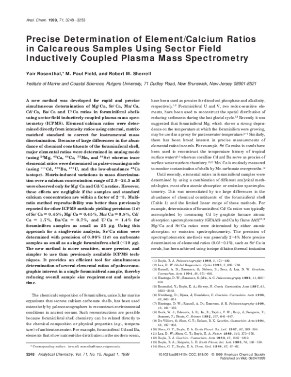 Pdf Precise Determination Of Element Calcium Ratios In Calcareous Samples Using Sector Field
