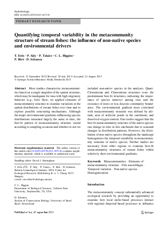 (PDF) Quantifying temporal variability in the metacommunity structure of stream fishes: the ...