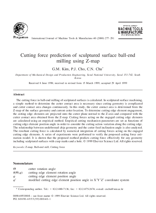 (PDF) Cutting force prediction of sculptured surface ball-end milling using Z-map