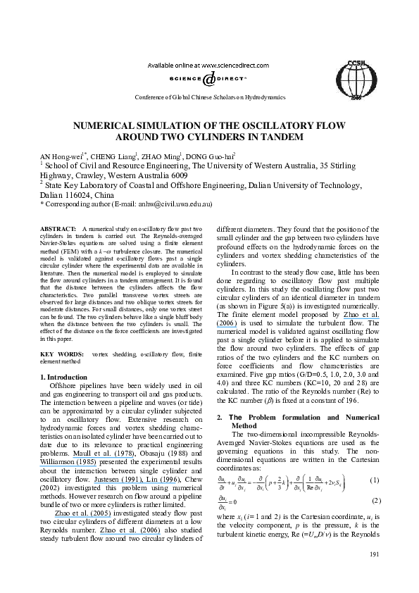 (PDF) Numerical simulation of the oscillatory flow around two cylinders in tandem